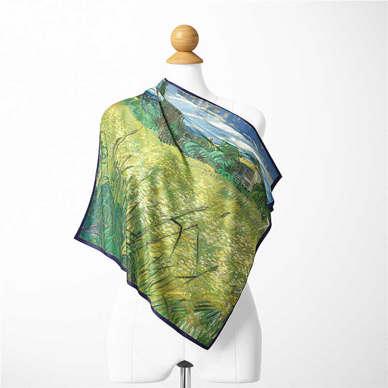 Twill Silk Scarf Woman Van Gogh Green Field Painting Square Scarves ...