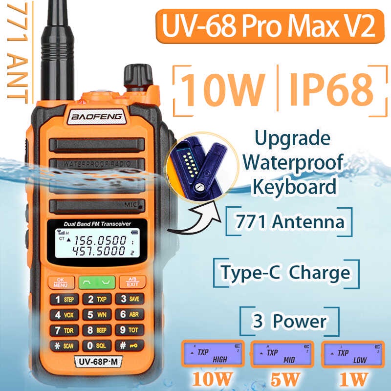 2023 New Baofeng UV-68 Pro MAX Waterproof - IP68 Walkie Talkie High Power CB Ham UHF Long Range ...