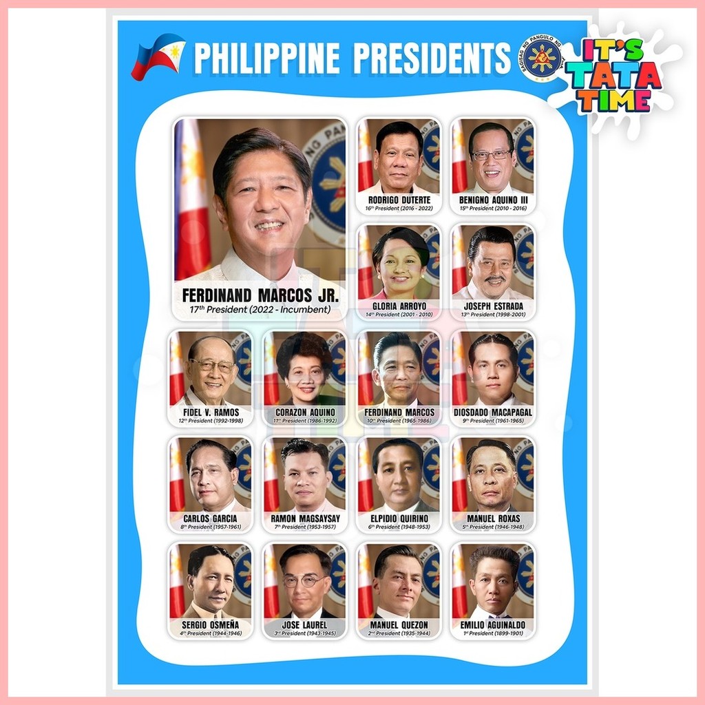 Colored] Philippine Presidents Educational Chart - A4 Size Laminated ...