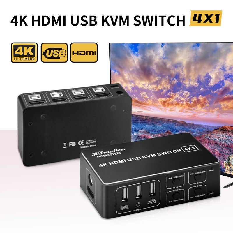 4 Port KVM Switch Hdmi-Compatible KVM Switch 4K 2 Port USB HDMI KVM ...