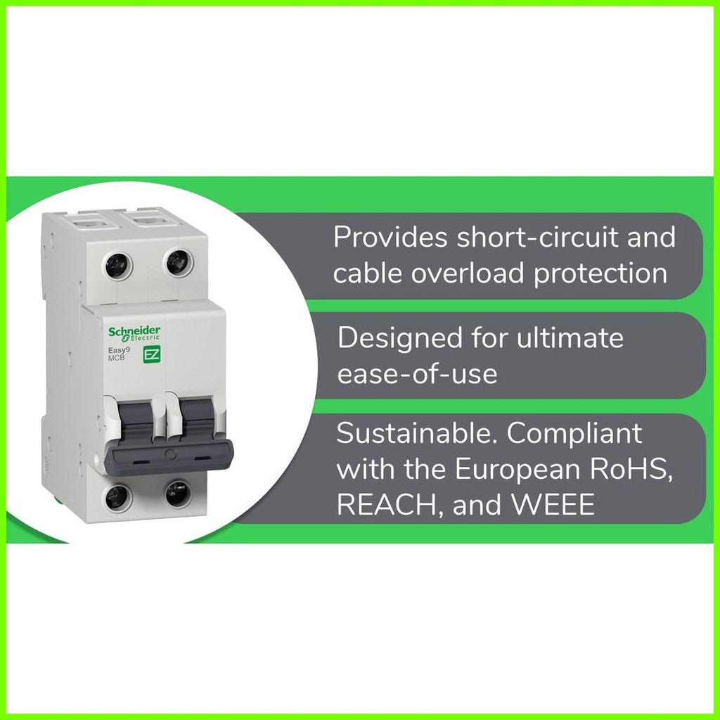 ♠ Schneider Easy9 IEC 2P 10A C DIN-Rail Type Miniature Circuit Breaker 230V 6kAIC (EZ9F56210 ...
