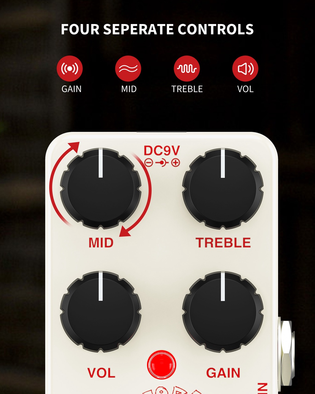 POGOLAB Distortion Guitar Effect Pedal Effector Two-Brand EQ Seperate Controls On Vol, Gain, DC ...