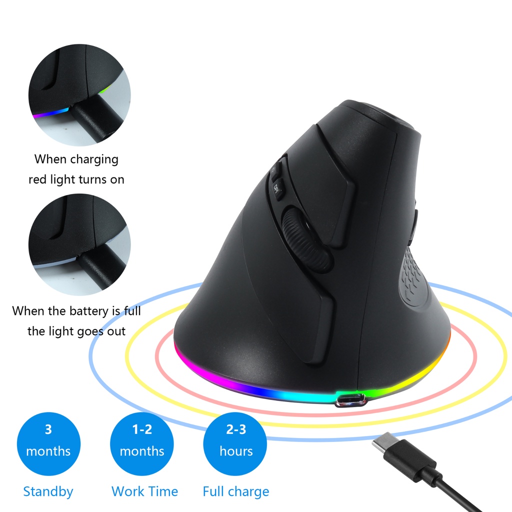 2.4G Bluetooth Wireless Mouse Rechargeable Ergonomic Vertical Mice ...