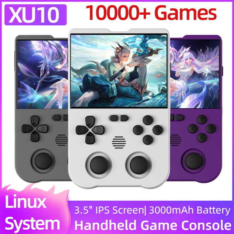 XU10 Handheld Game Console 3.5" IPS Screen 3000mAh Battery Linux System 10000+ Retro Games ...