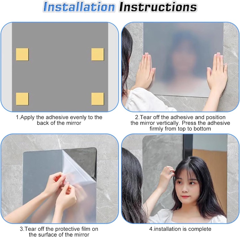 2/4/6Pcs Acrylic Flexible Mirror Sheets / Self Adhesive Mirror Tiles ...
