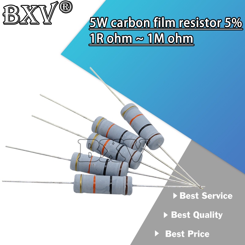 10PCS 5W Carbon Film Resistor 5% 10R ~ 1K 10R 12R 15R 20R 22R 51R 62R 100R 200R 1Kesistance ...