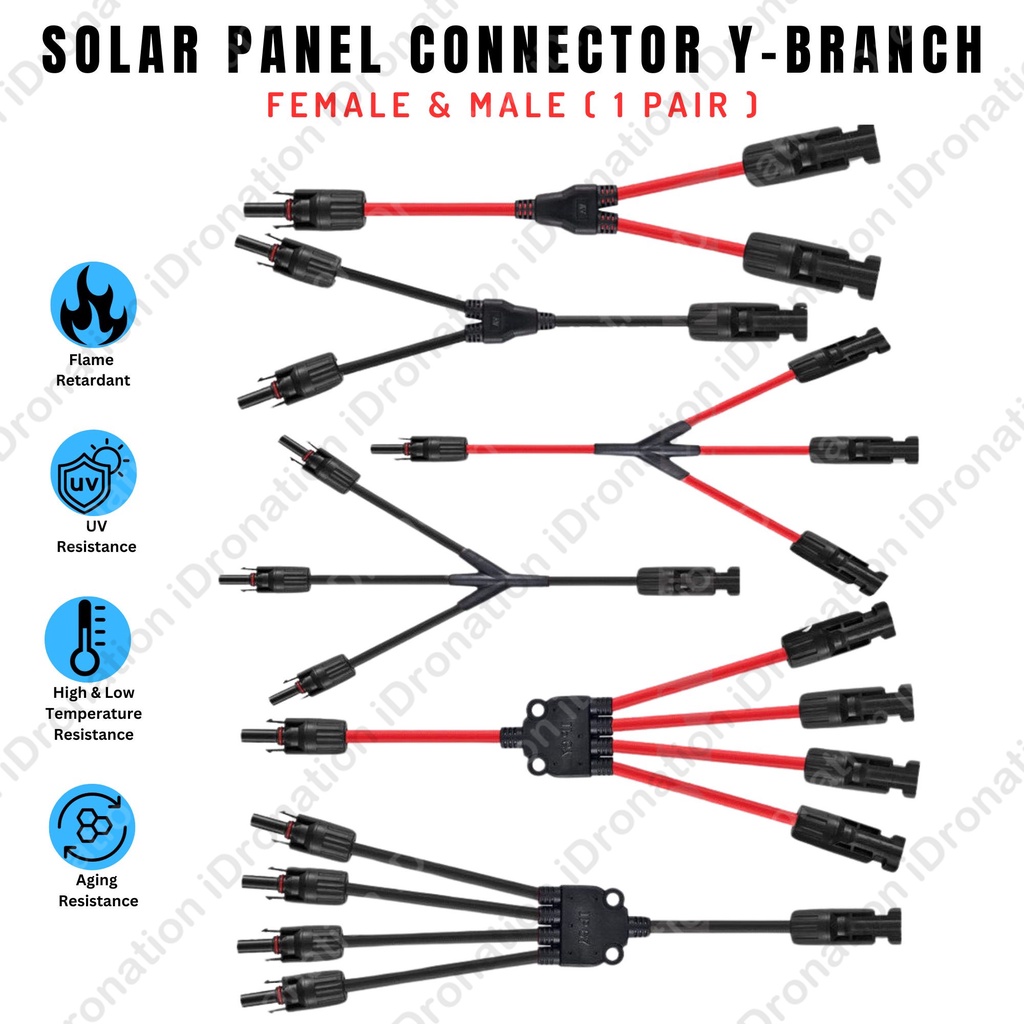 Y Branch MC4 4MM Photovoltaic Solar Panel Wire Cable Connector Adapter ...