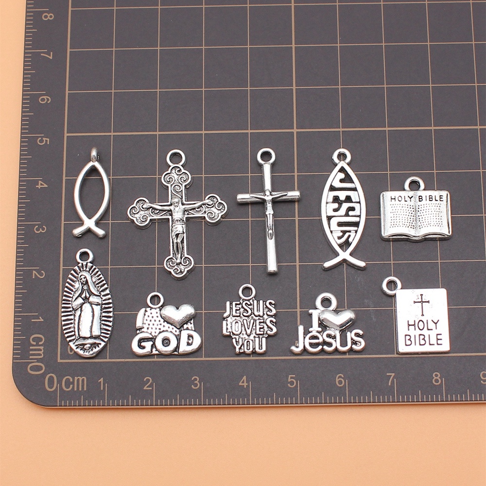 10pcs/set Bible Virgin Jesus Fish Jesus Cross Charms Jewelry Making ...