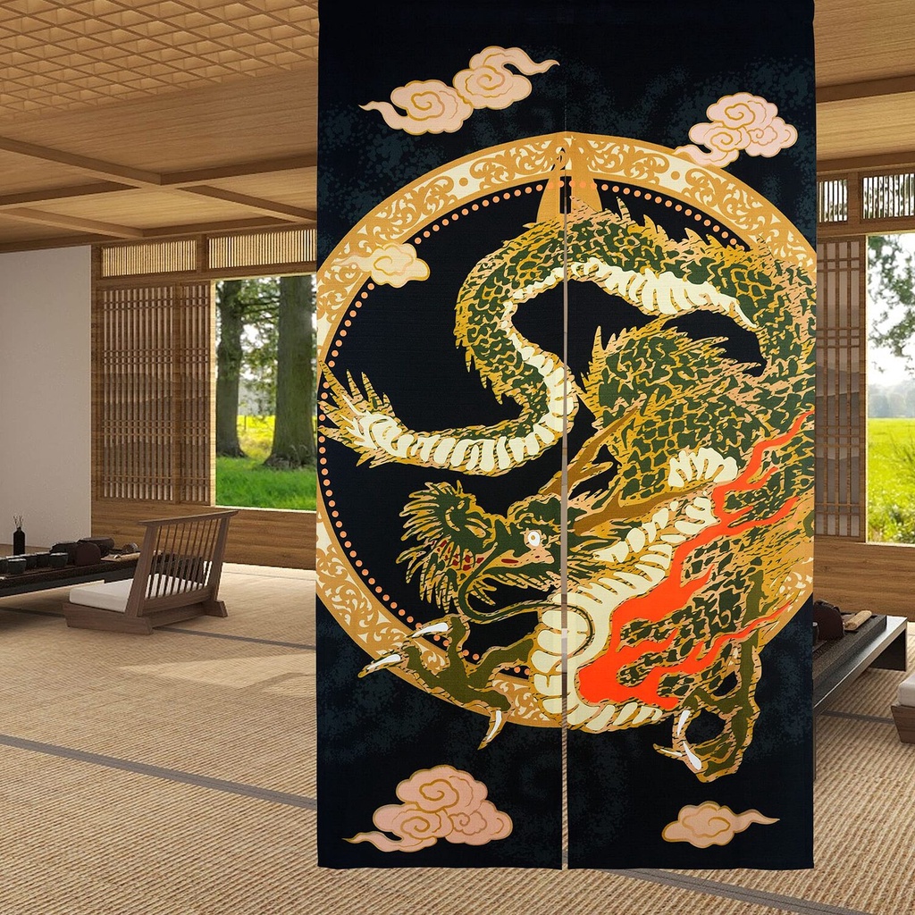 Traditional Chinese Dragon Flying on The Cloud Noren Cur Japanese Style ...