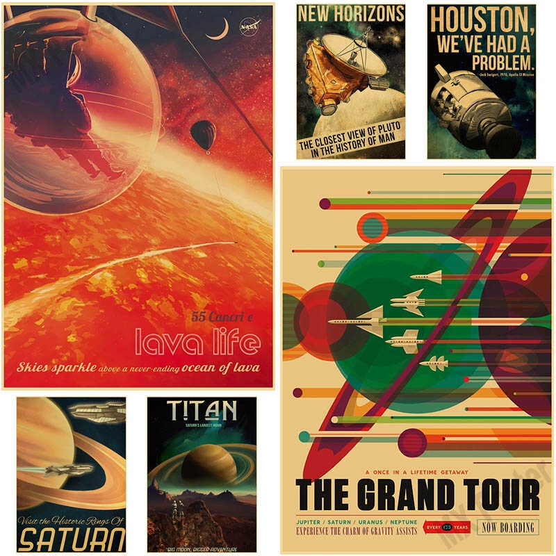 Vintage Solar System Space Poster Kraft Paper Earth Mars Posters ...