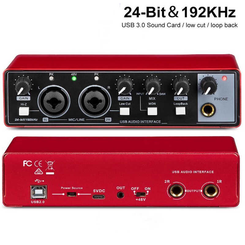 MD22 Recording Sound Card 48V Phantom Power 24-bit/192 KHZ USB Audio ...