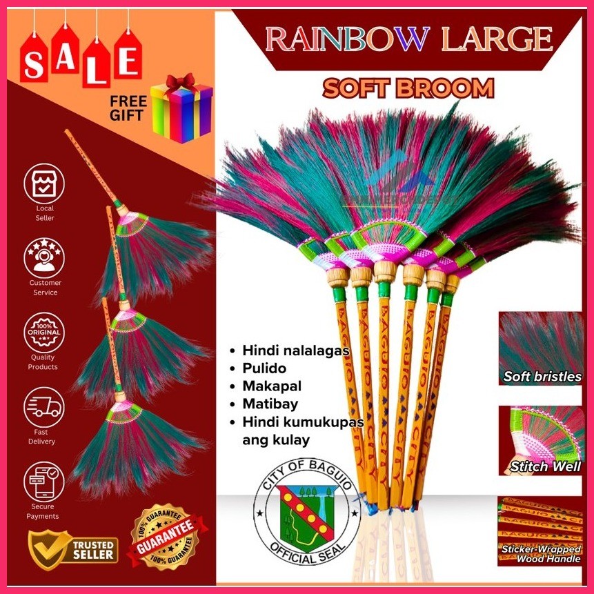 Large Rainbow Soft Broom Walis Tambo Makapal & Matibay Wood Handle ...