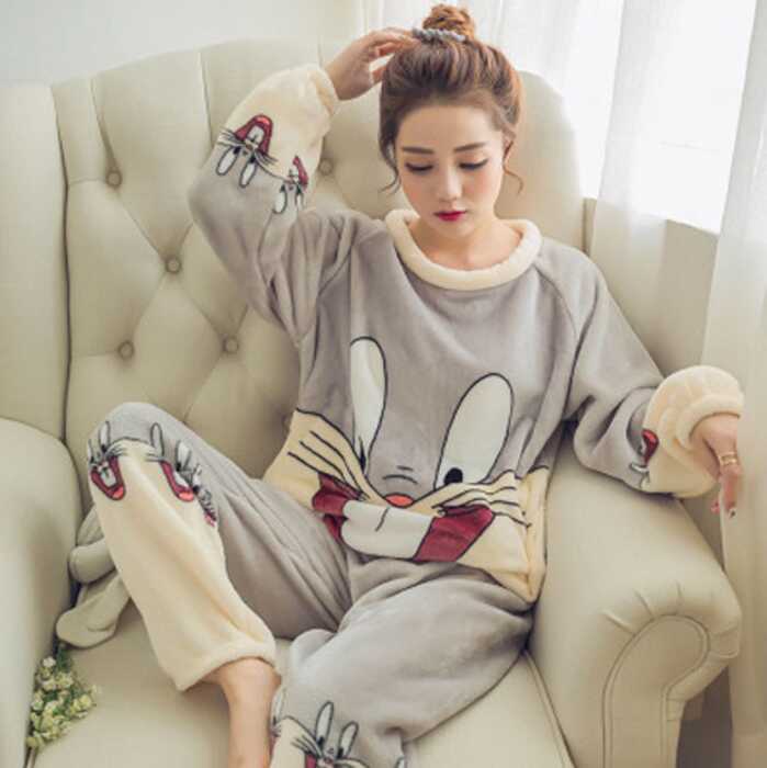 Kababaihan Winter Pamas Cute cartoon mainit-init na babaeng pama set na ...