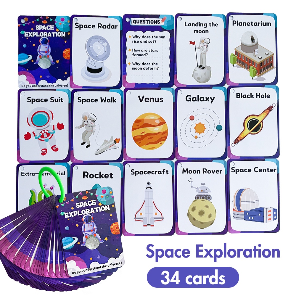 34 Pcs Space Exploration Flashcards Montessori Children Learning Solar ...