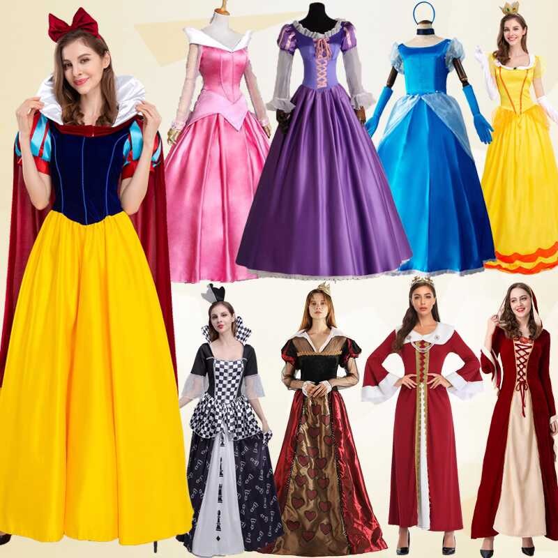 Adult Halloween COS Queen King Bai Xue Long Hair Bell Princess Party ...