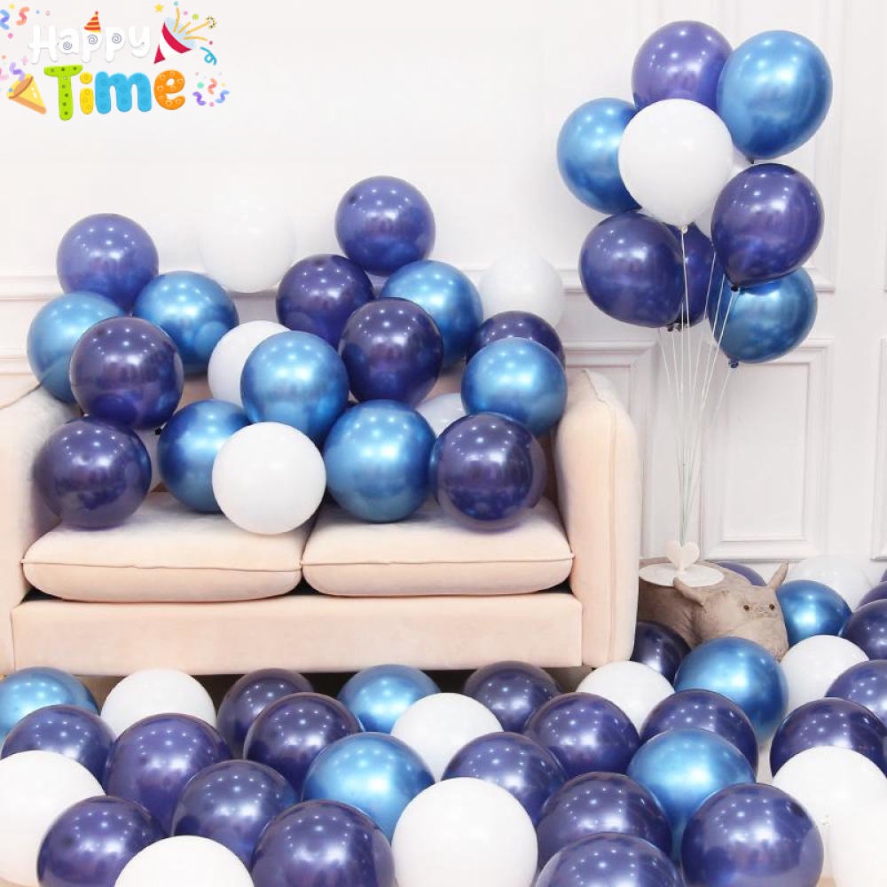 50pcs Chrome Metal Balloons Set Blue Theme Birthday Christening Wedding ...