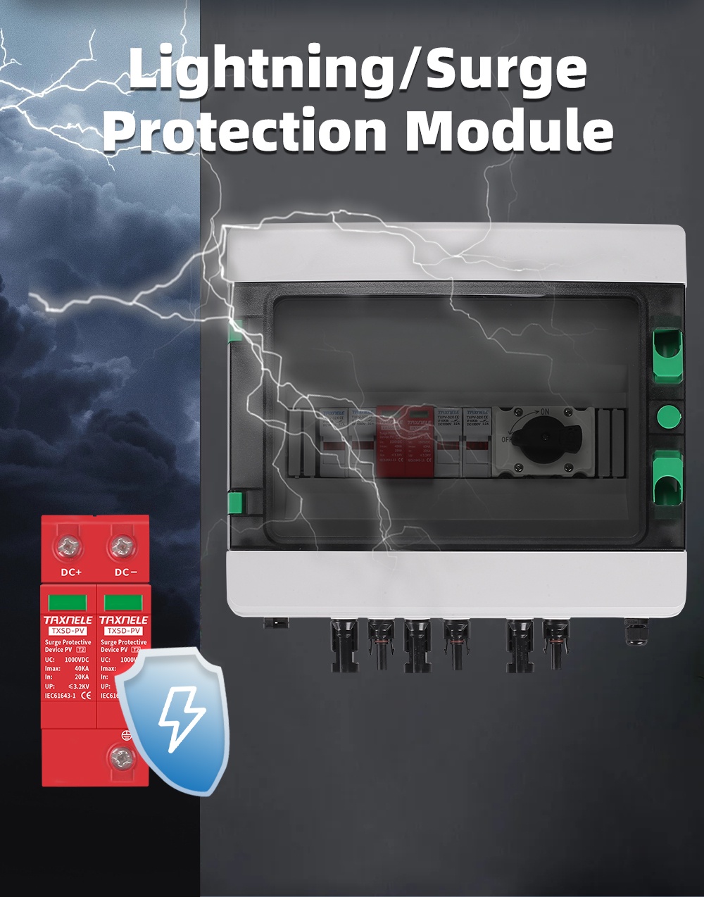 Solar photovoltaic PV Combiner Box Surge Lightning Protection 2 input 1 ...
