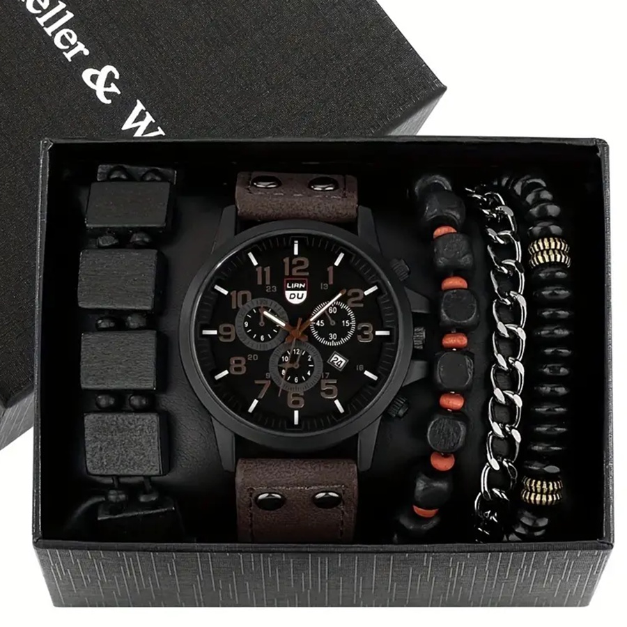 1 Piece Men Quartz Watch and 4 Piece Bracelet Suitable for Unique ...