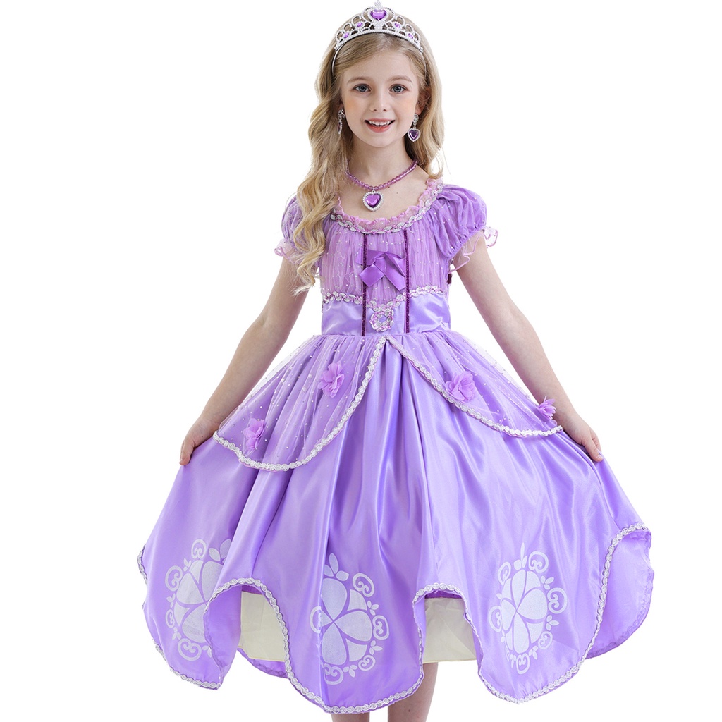 Kids Princess Sofia Dress for Girl Cosplay Costume Puff Sleeve Layerd Dresses Child Party ...