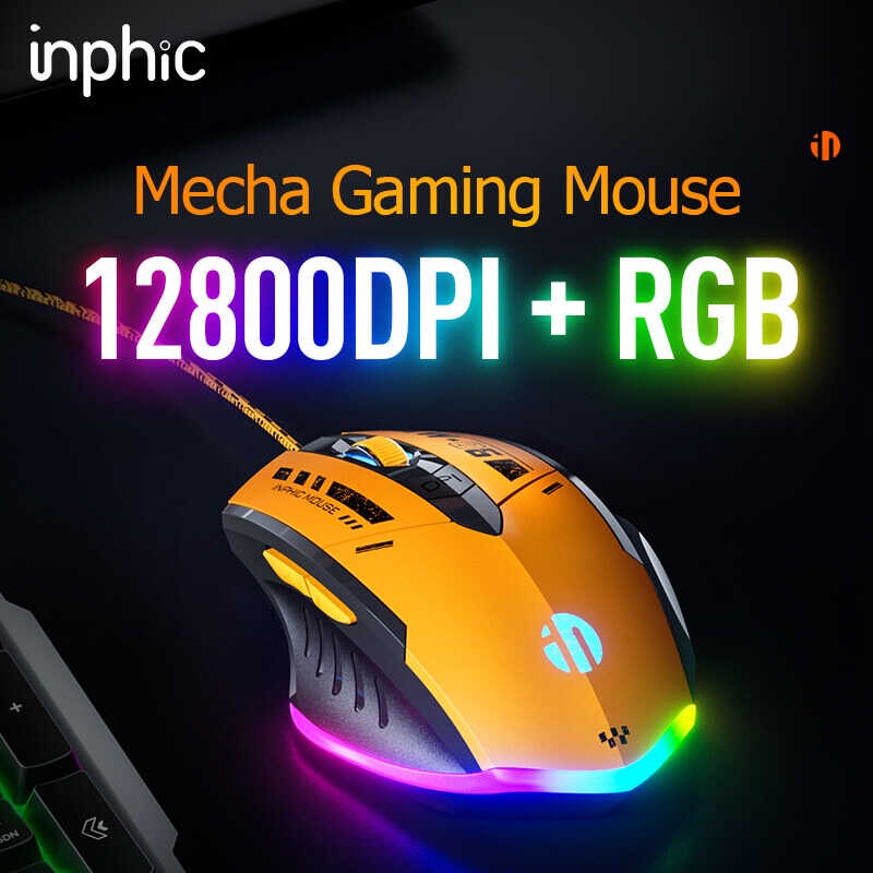 INPHIC W6 RGB Wired Gaming Mouse 12800DPI 6 Programmable Buttons 1000Hz ...