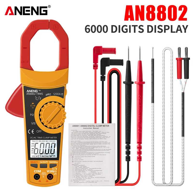 MGA An8802 Smart Hand-Held Clamp Multimetro Tester True RMS HD Backlit ...