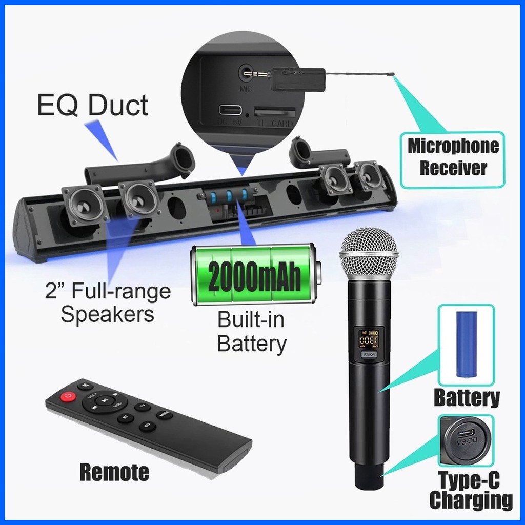۞ ⭐ Home Theater Mini Karaoke TV Speaker Bar with microphone Smart ...