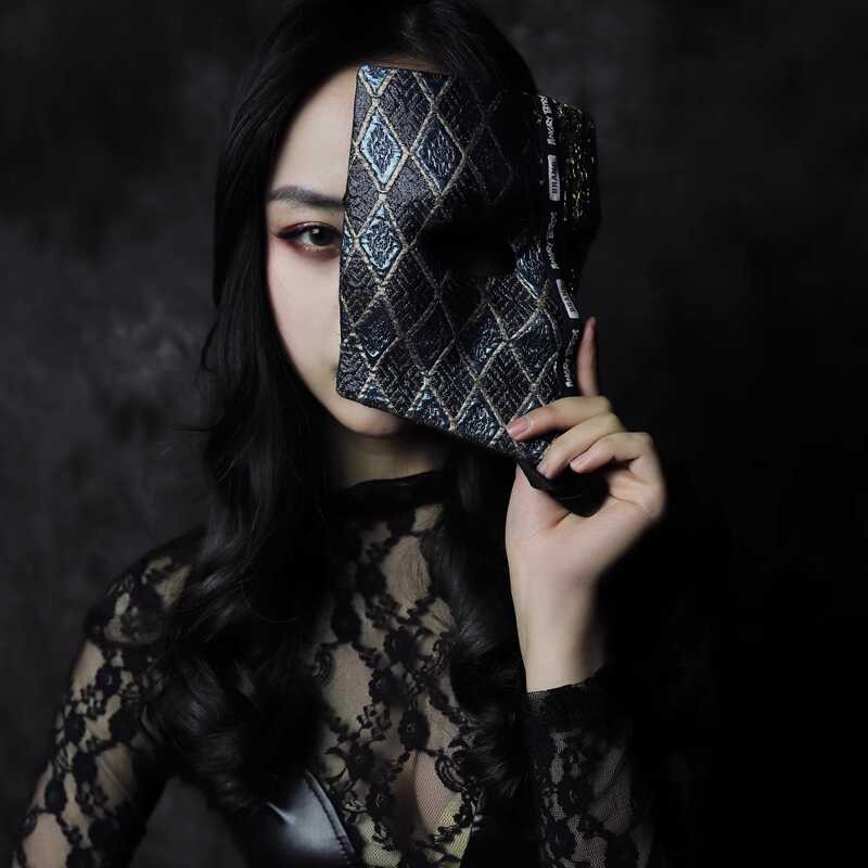 full Ladies' face singer cosplay mask plaid fox demon performance stage ...