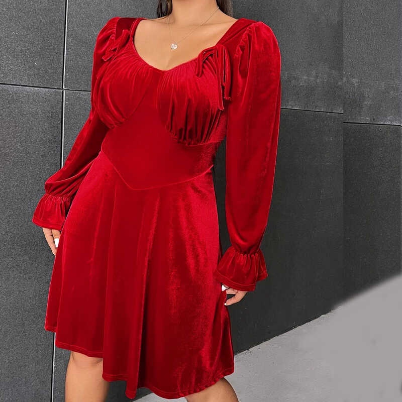 Ang mga hot sale lace up red party pleated vestidos para babae elegante ...