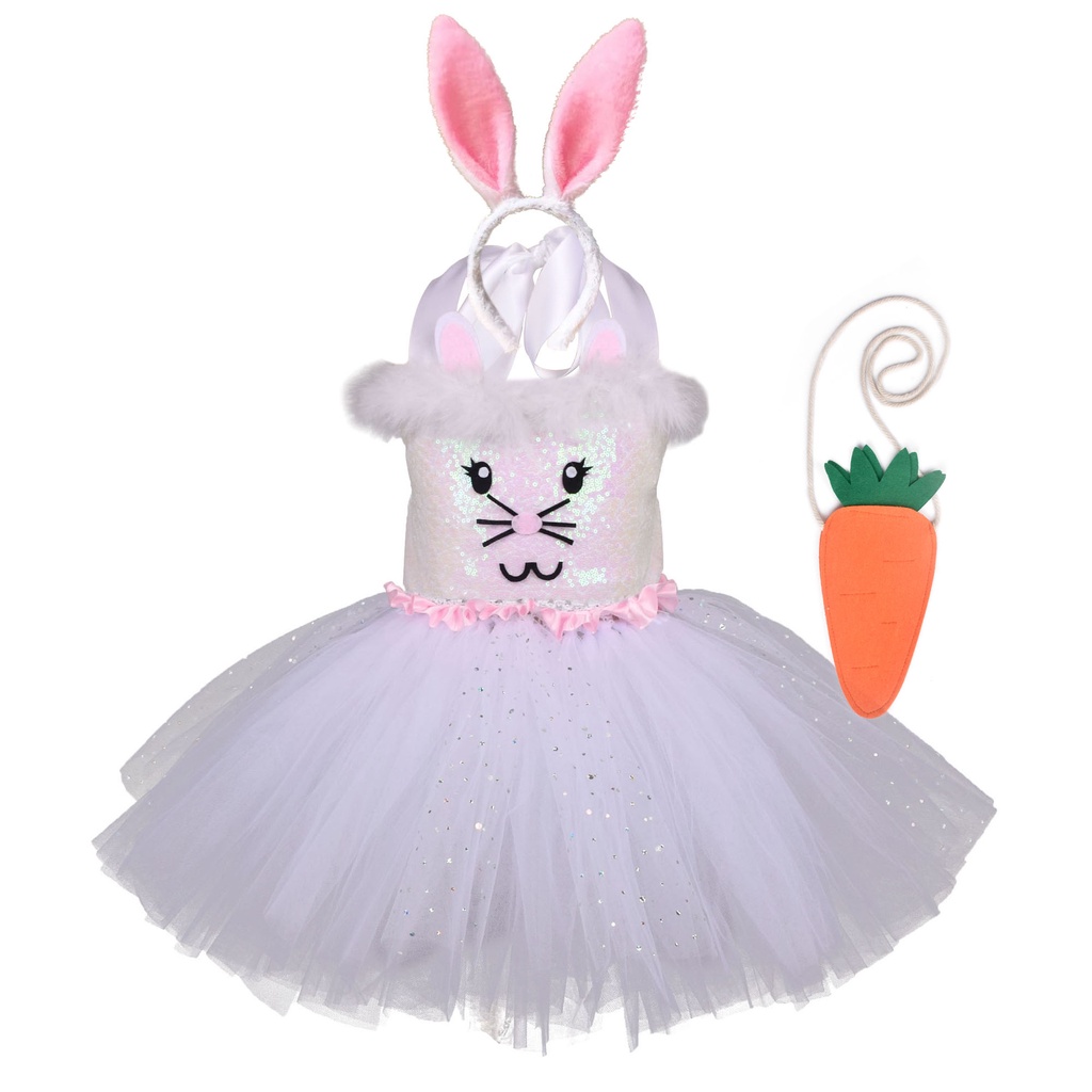 Girls Bunny Dress Sequined Cartoon Easter Bunny Dress Happy Cute Dress ...