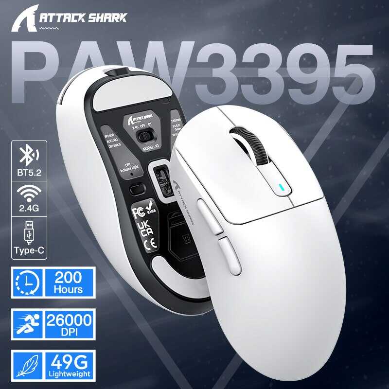 X3 Wireless Bluetooth Mouse Attack Shark Gaming Lightweight Mouse High ...