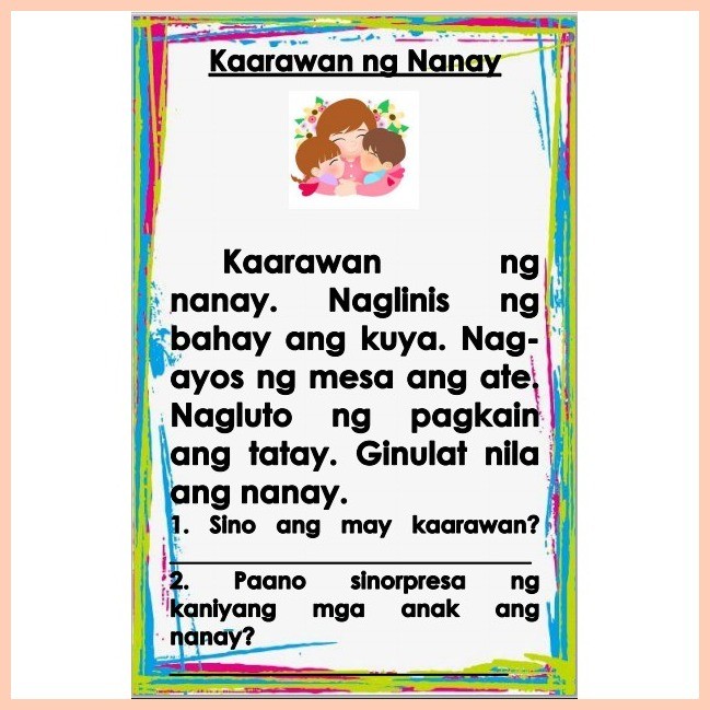 ♟ Tagalog Filipino reading and comprehension Printed Worksheet | Shopee ...