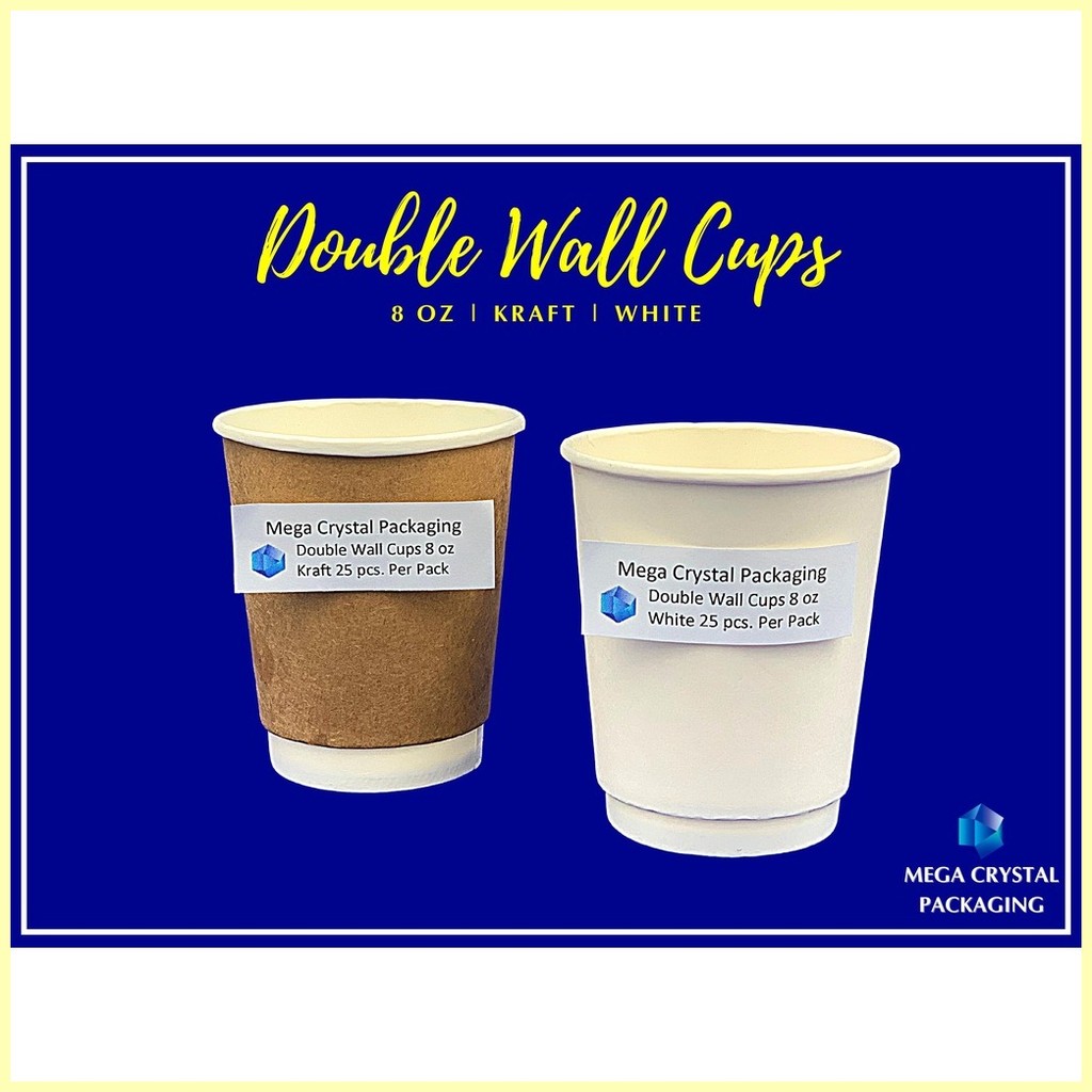 25 pcs ] Double Wall Hot Coffee Cup 8oz White / Kraft CUP ONLY ...