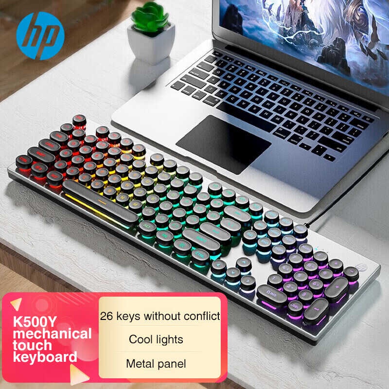 HP Mechanical Feel Wired Gaming Keyboard Dynamic Light Effect Metal ...