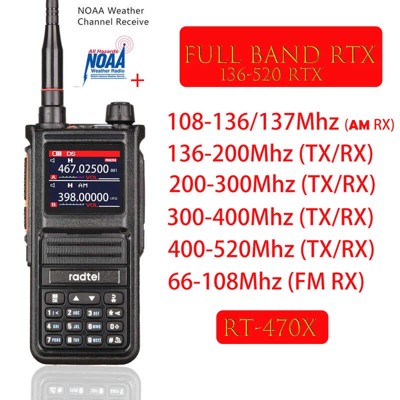 Radtel RT-470X Multi-bands Ham Walkie-Talkies 256CH Air Band Two Way Radio Station Aviation NOAA ...