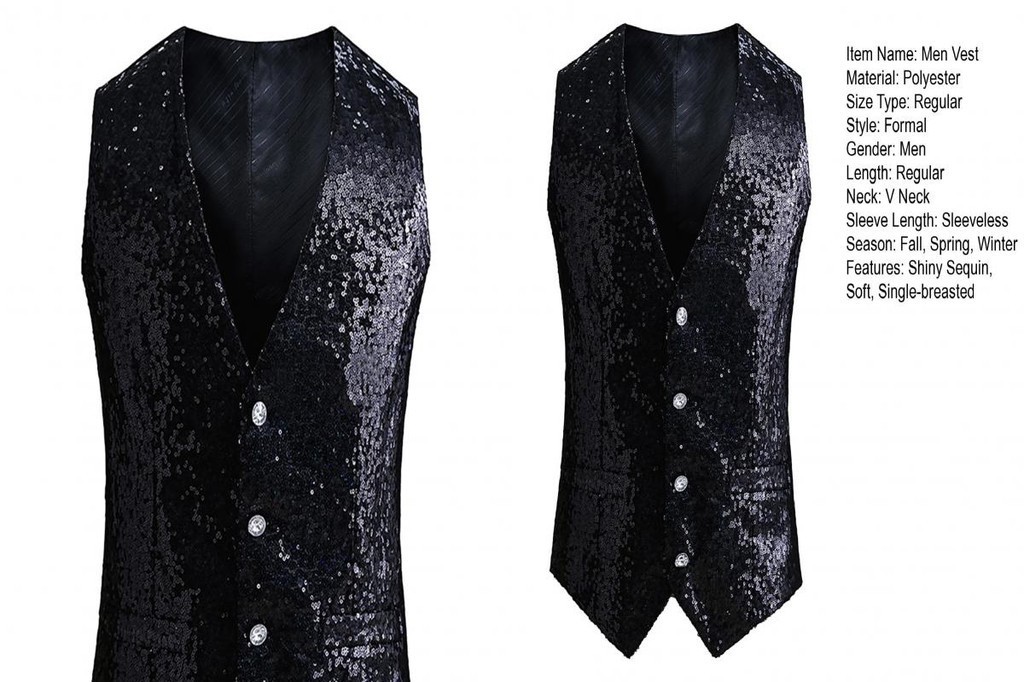 Emcee Vest Men Formal Waistcoat Sparkling Sequin Men's Vest for Stage ...