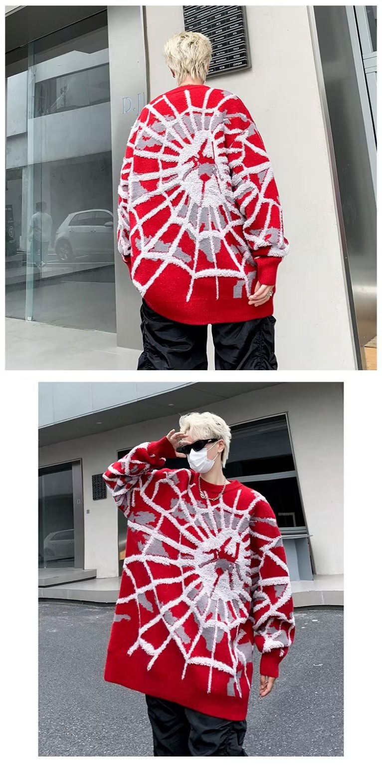 Spider Print American Sweater For Men Fashion Loose Cardigan Sweater ...