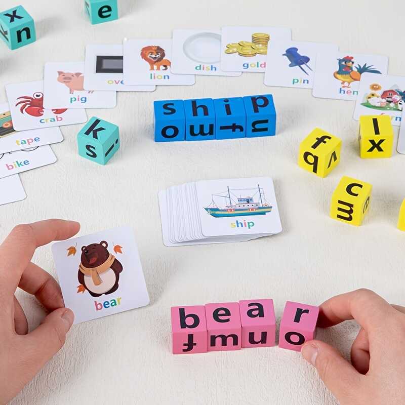 Word Spelling Game, Wooden Reading Building Blocks With 40 Cards ...