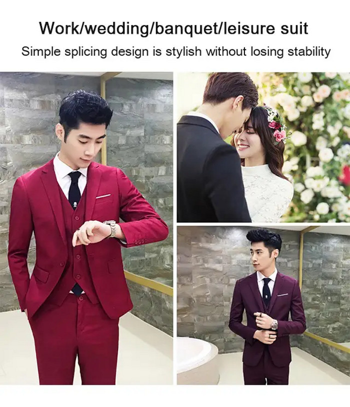 Men's 3 Piece Slim Fit Suit Set One Button Jacket Blazer Vest Pants Set ...