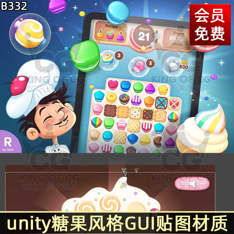 Unity3D Candy Sweet Style Pack Texture Material Sweet Cookie GUI Pack ...