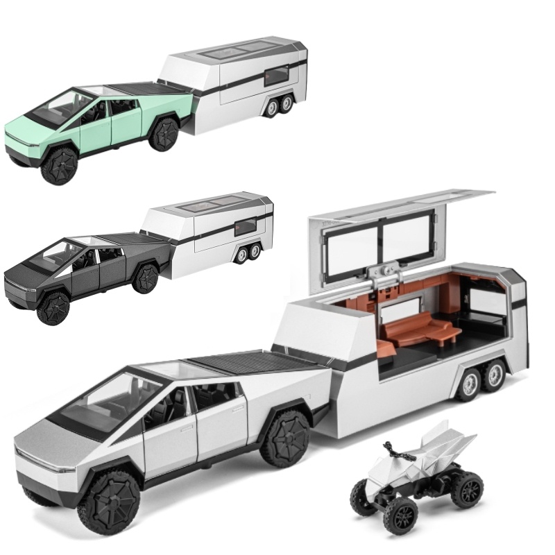 1/32 Tesla Cybertruck With Touring Car RV Caravan Diecast Toy Metal ...