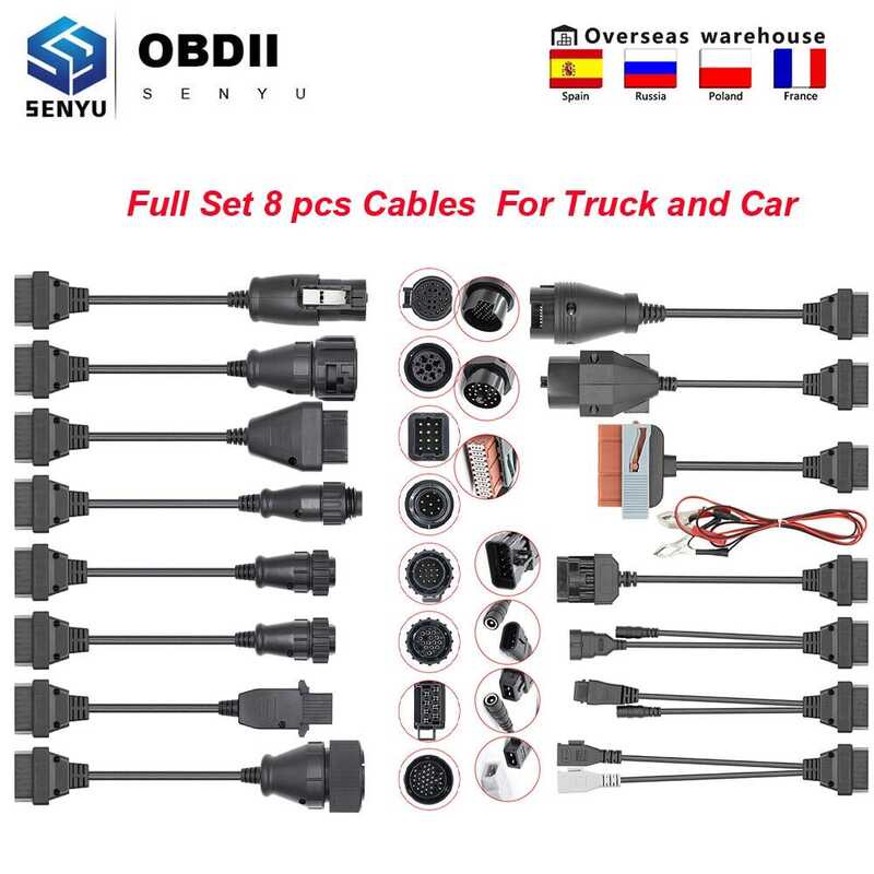 2 Full Set 8 Truck Car Cables OBD Obd2 Connector Adapter Scanner Para ...