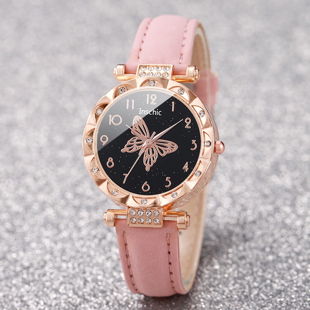 6pcs/set Fashion Diamond Ladies Watch Butterfly Digital Belt Quartz ...