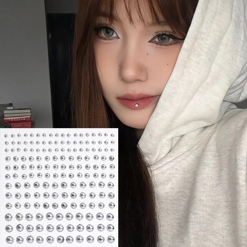 Sliver Diamond Nose Stud Lip Stud Sticker / Self Adhesive Rhinestones ...