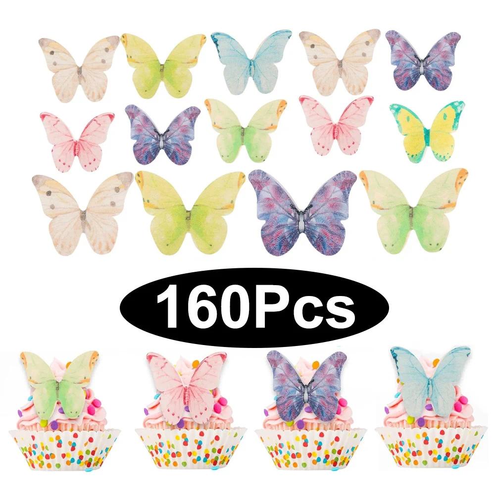 160Pcs Butterfly Cupcake Toppers 3D Edible Wafer Paper Butterflies Cake ...