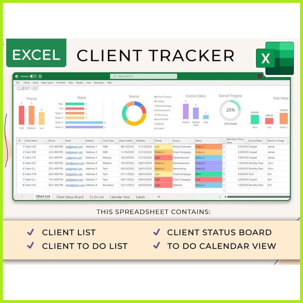 Digital Planner, Excel Client Tracker, Small Business Template, CRM ...