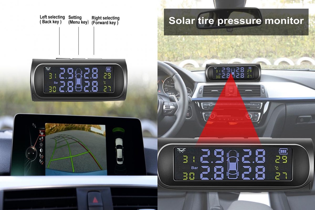SOU_ ABS TPMS Monitor for Vehicle Solar Power TPMS Monitor with 4 ...