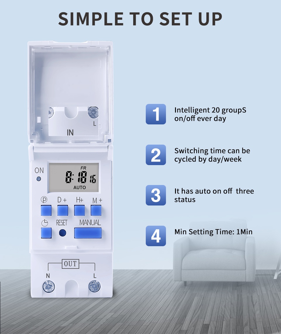 TAXNELE thc30a Din Rail Weekly 7 Days Programmable Digital TIME SWITCH Timer Control AC 220V 30A ...