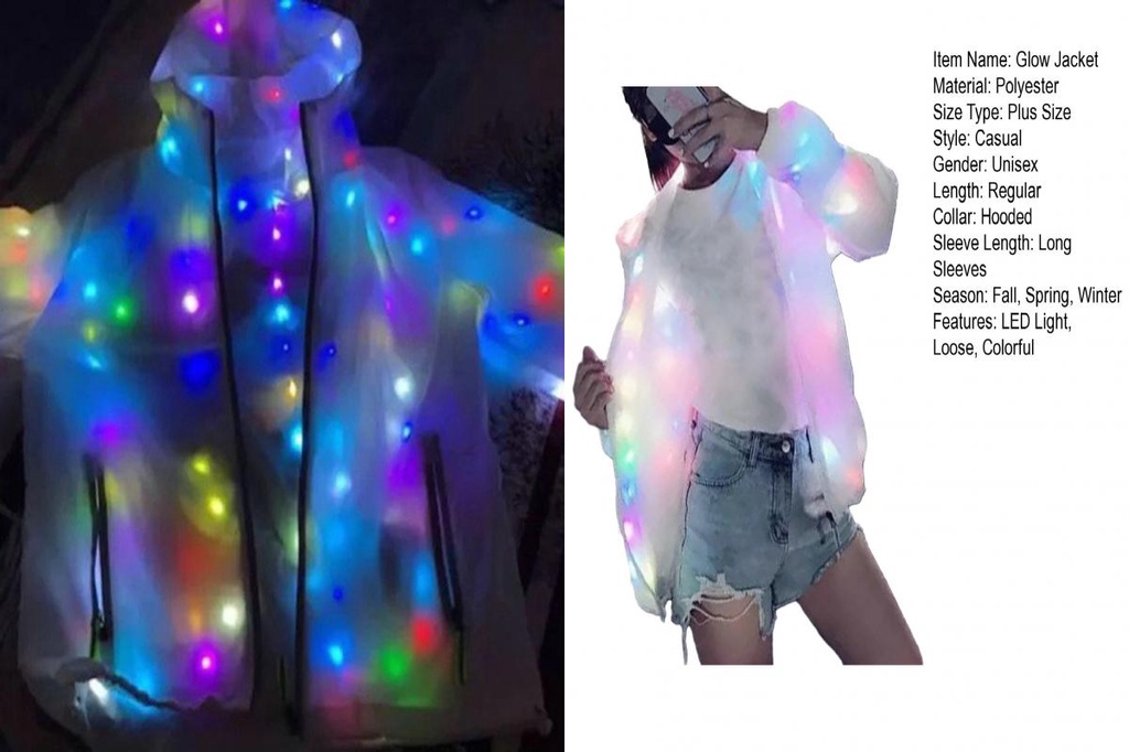 Led Illuminated Jacket Led Glow-in-the-dark Jacket Led Light-up Hooded ...