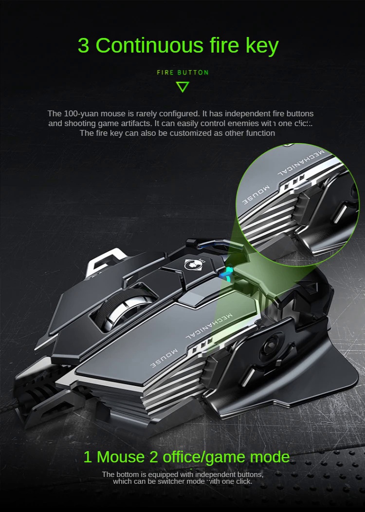 New Mechanical Wired Gaming Mouse 9 Key Macro Definition 12800 DPI ...