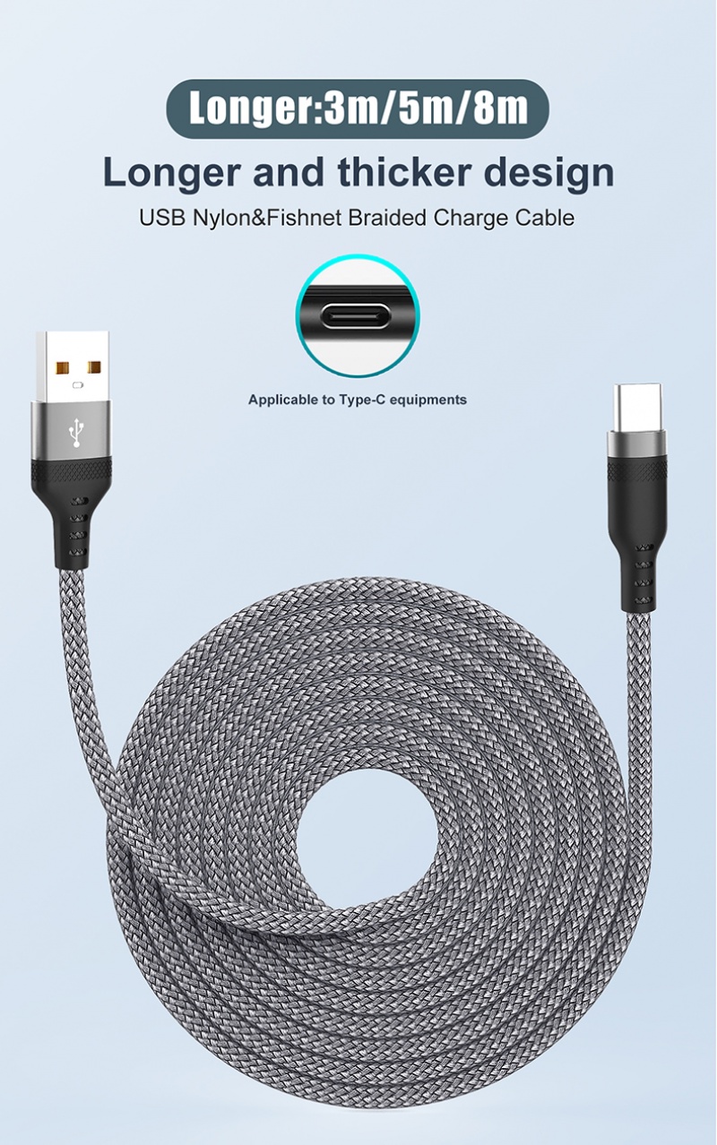3m 5m 8m 5A USB Type C IOS Micro USB Cable Ultra Long Mobile Phone Fast ...
